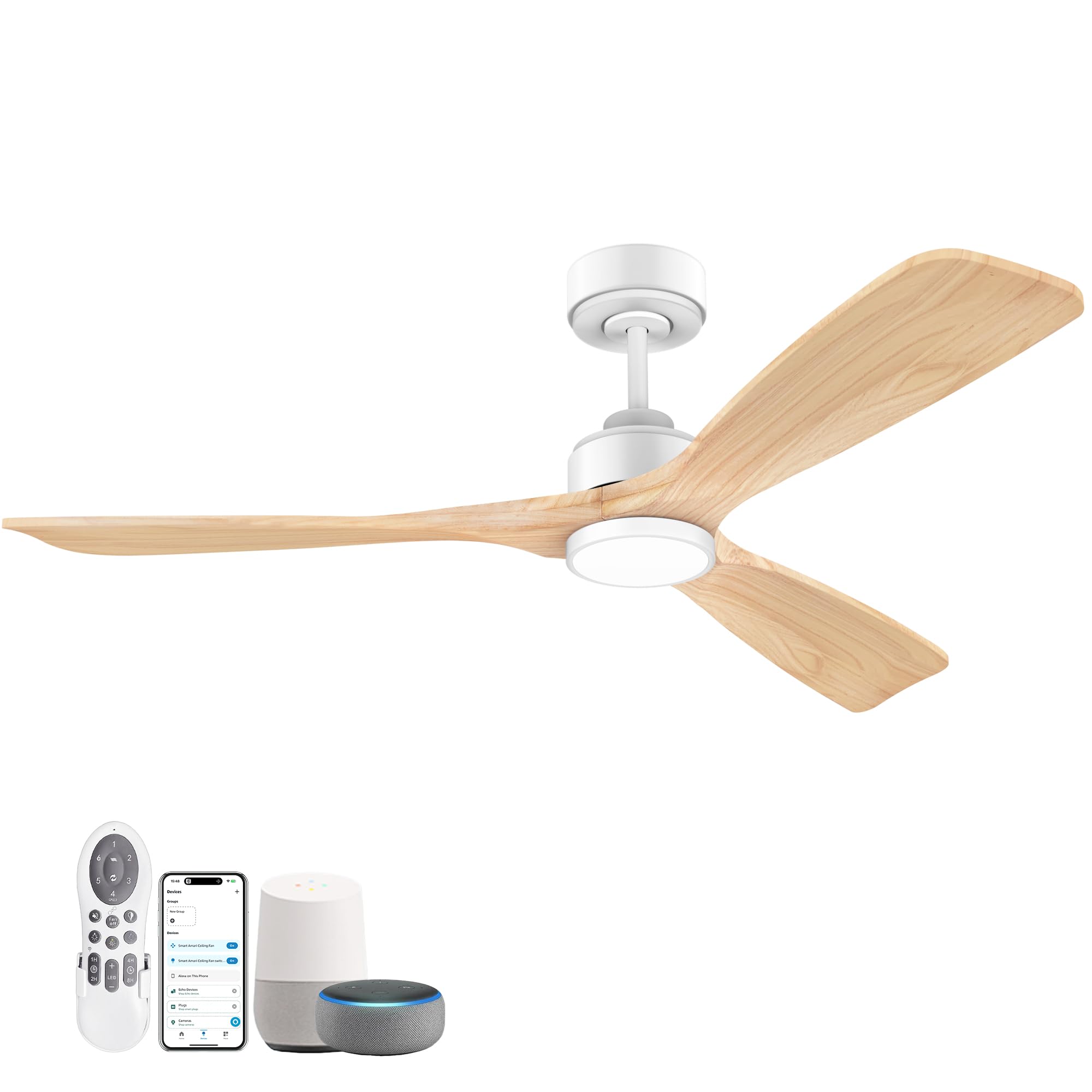 52 Inch Wood Smart Ceiling Fans with Lights Remote,Voice Control via ...