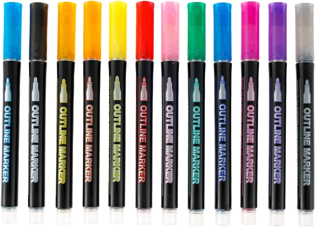 Amazon.com : Double Line Outline Pens, 12/24 Colors Self-outline ...