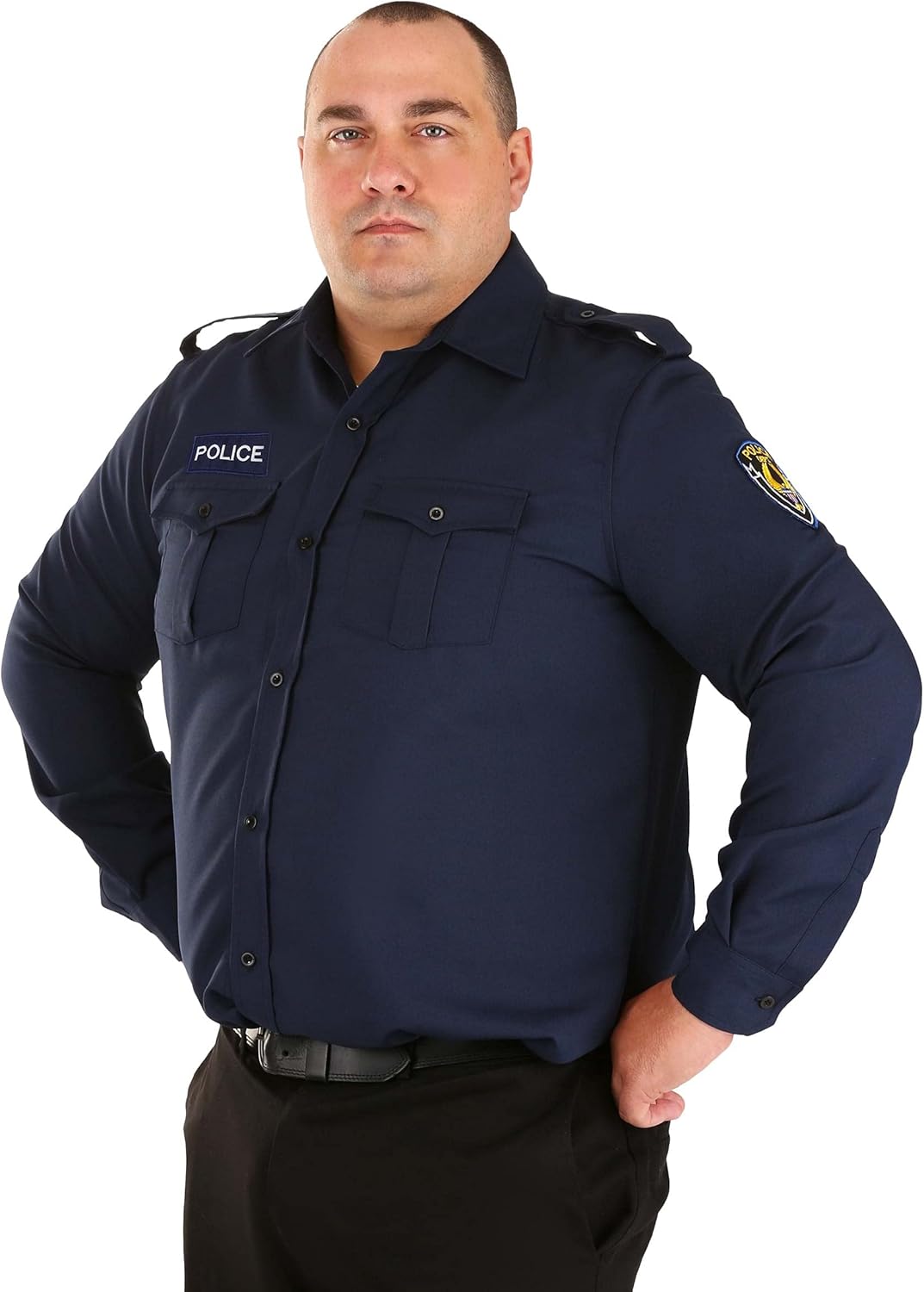 Amazon.com: Adult Long Sleeve Police Officer Costume Shirt, Classic Cop ...