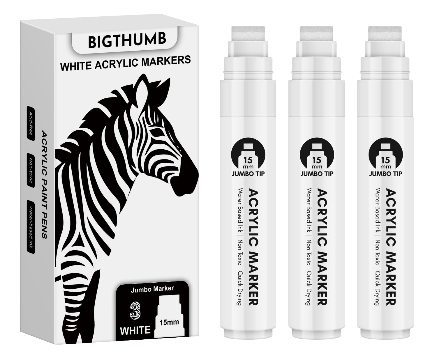 Amazon.com: BIGTHUMB Thick White Jumbo Poster Markers: 3 Pcs 15mm Wide ...