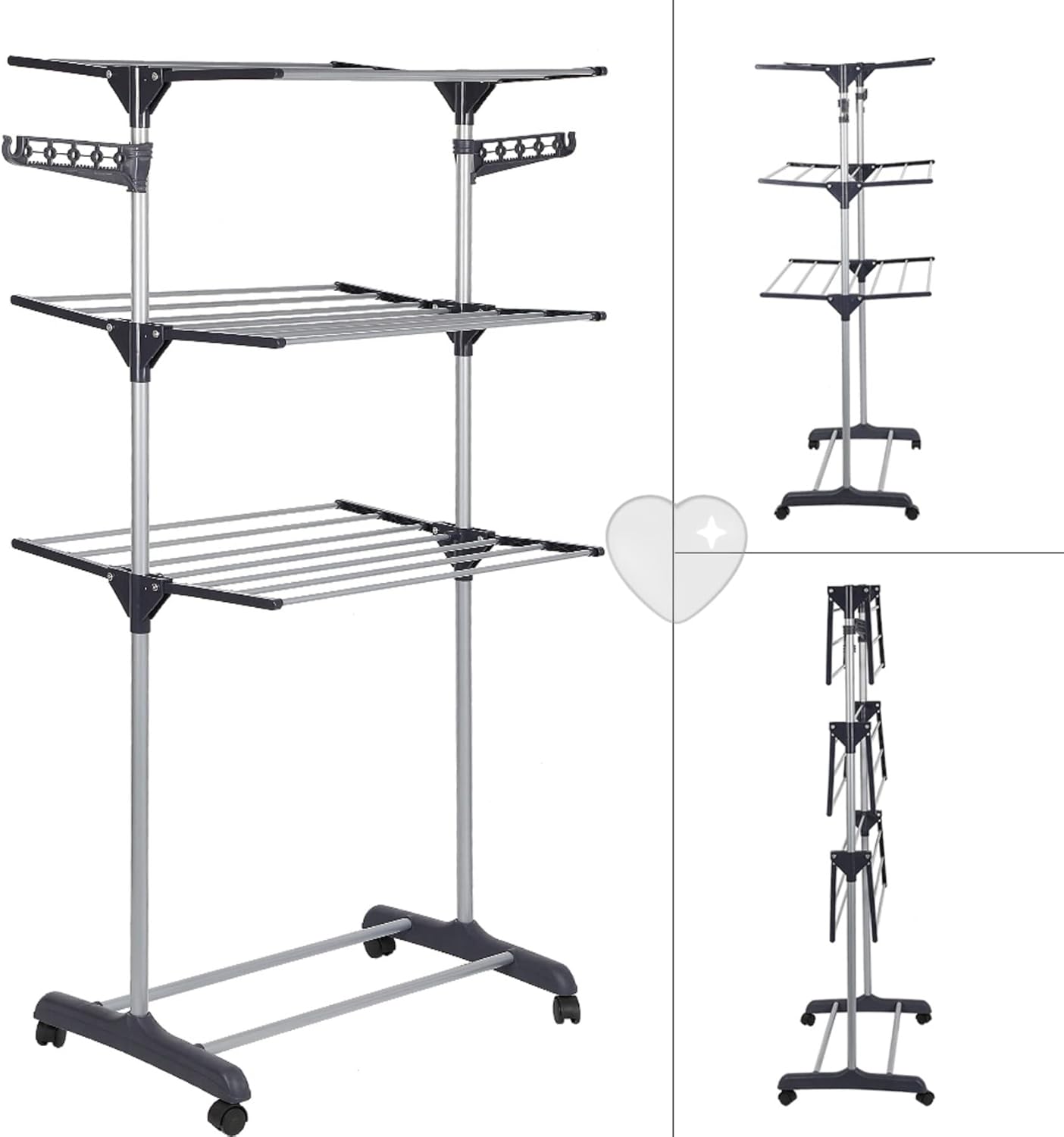 LANTUS Foldable Clothes Airer with Wheels Large Capacity Stainless ...