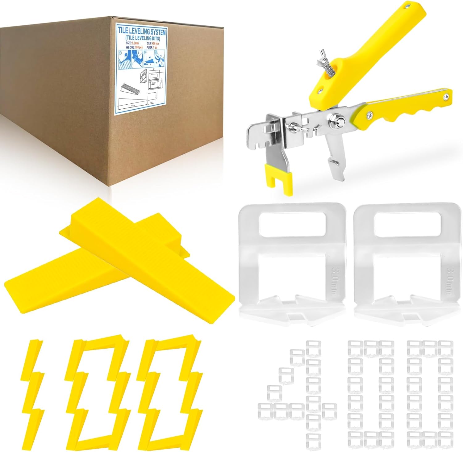 Tile Leveling System 1/8" (3mm) Kit - 400pcs Tile Spacer Clips + 100pcs ...