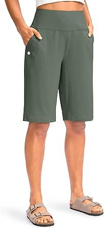 Women's 12" Bermuda Long Shorts with Pockets High Waisted Stretch Knee ...