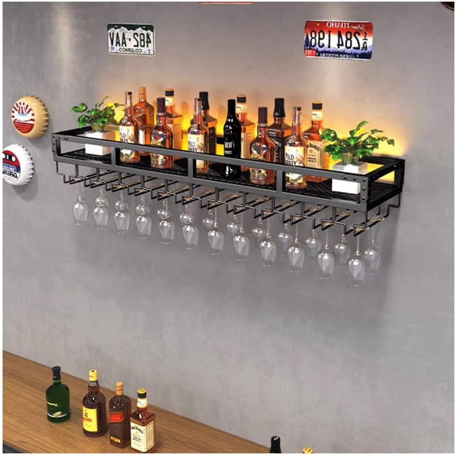 Amazon.com: Bar Unit Floating Shelves, Wall-Mounted Wine Racks with LED ...