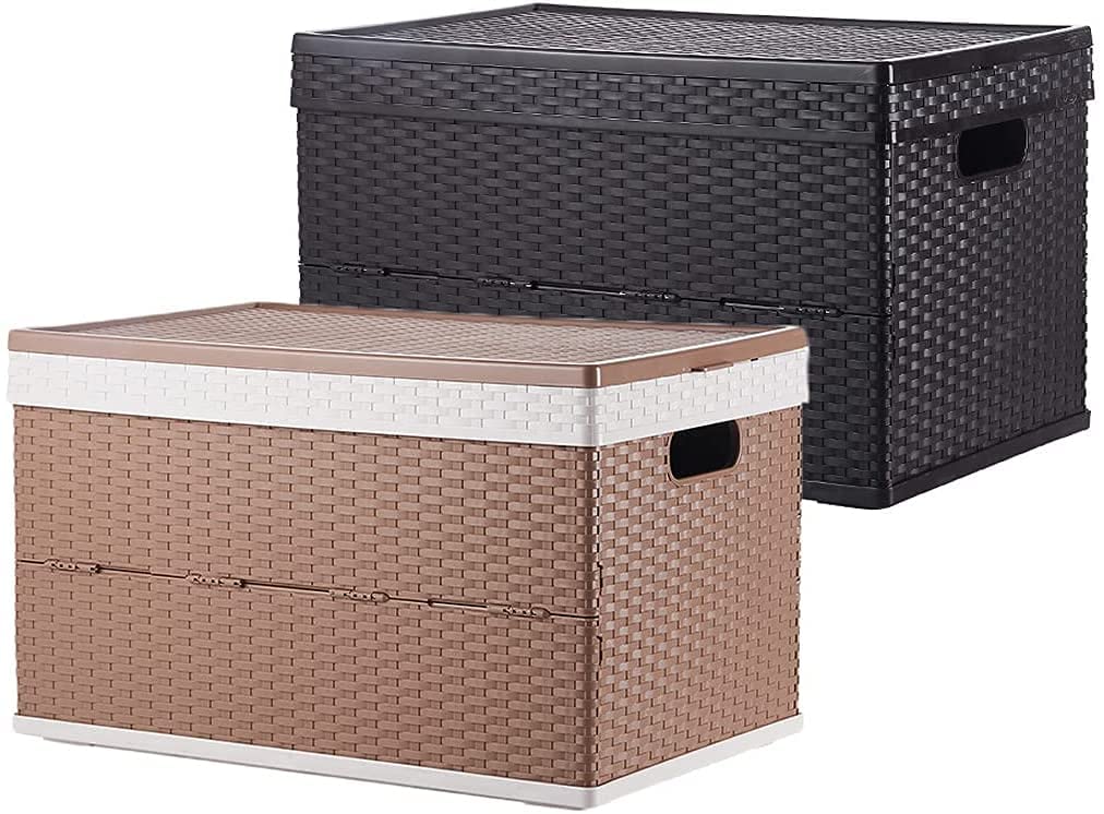 Buy Collapsible Plastic Storage Stacking Boxes with Lid 2 Pack Plastic ...