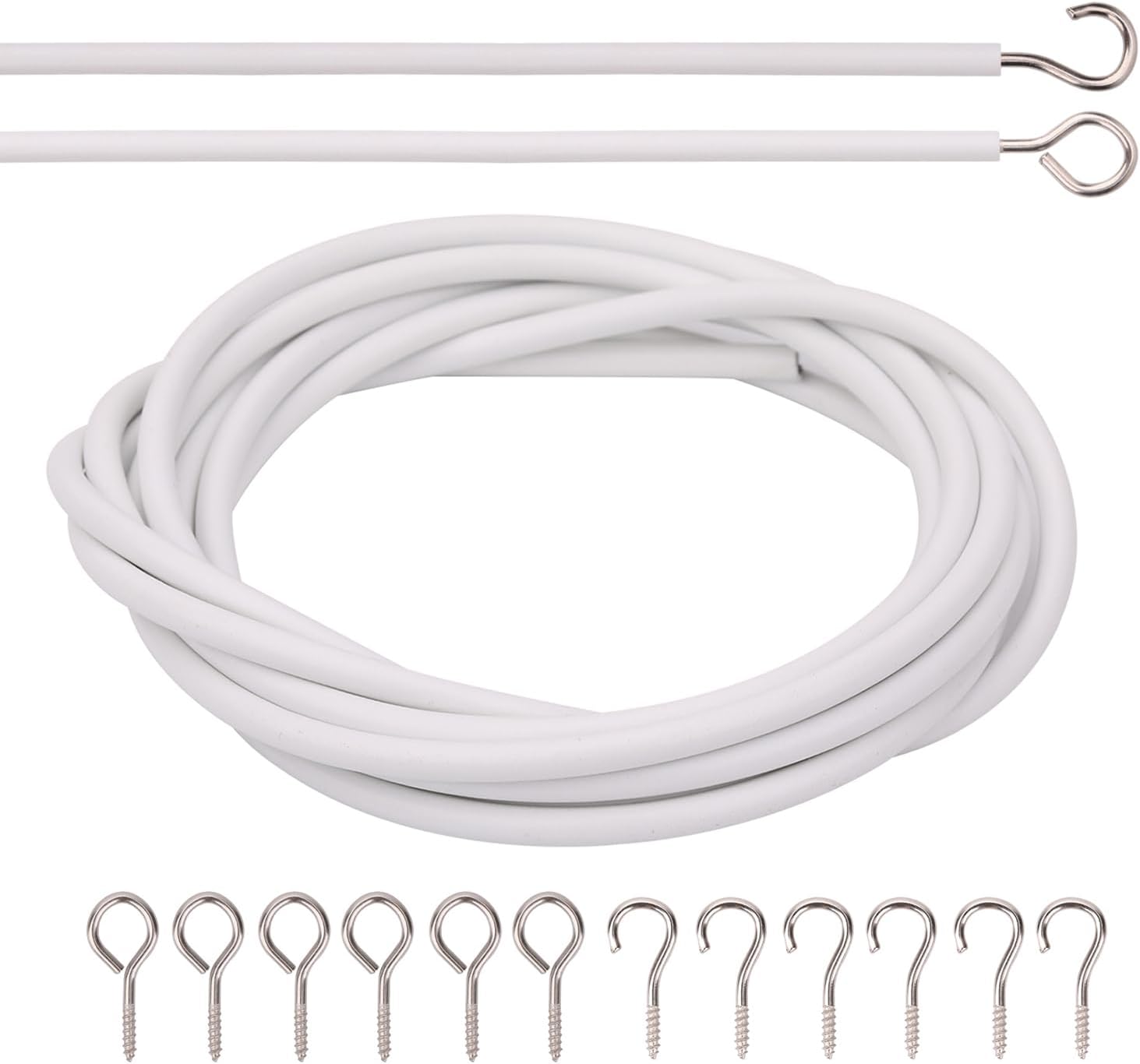 DIVCHI White Window Net Curtain Wire Cord Cable With 8 Hooks & 8 Eyes ...