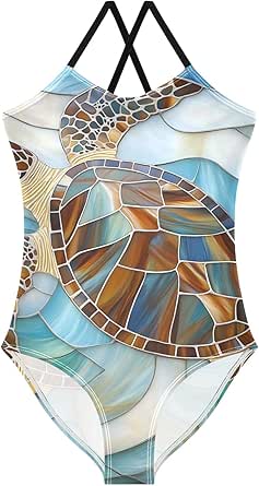 Amazon.com: Girls One Piece Swimsuits, Artwork A_sea Turtle Beach ...