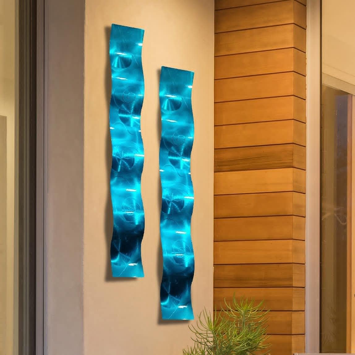 Amazon.com: Statements2000 SET OF TWO Aqua Wave 3D Abstract Metal Wall ...
