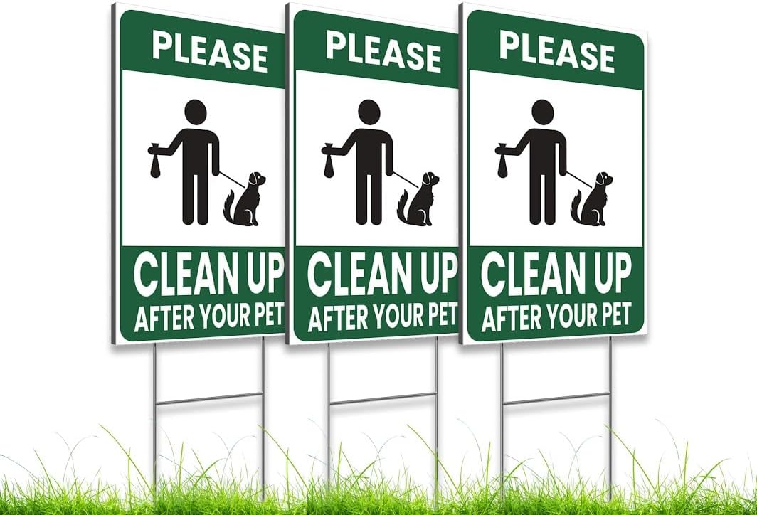 Amazon.com : 3X Plastic Double Sided Please Clean Up After Your Pet ...