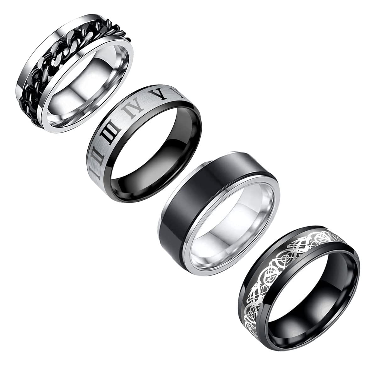 yfstyle Stainless Steel Ring Set (4pcs Band), Men's Wedding Rings, Cool ...