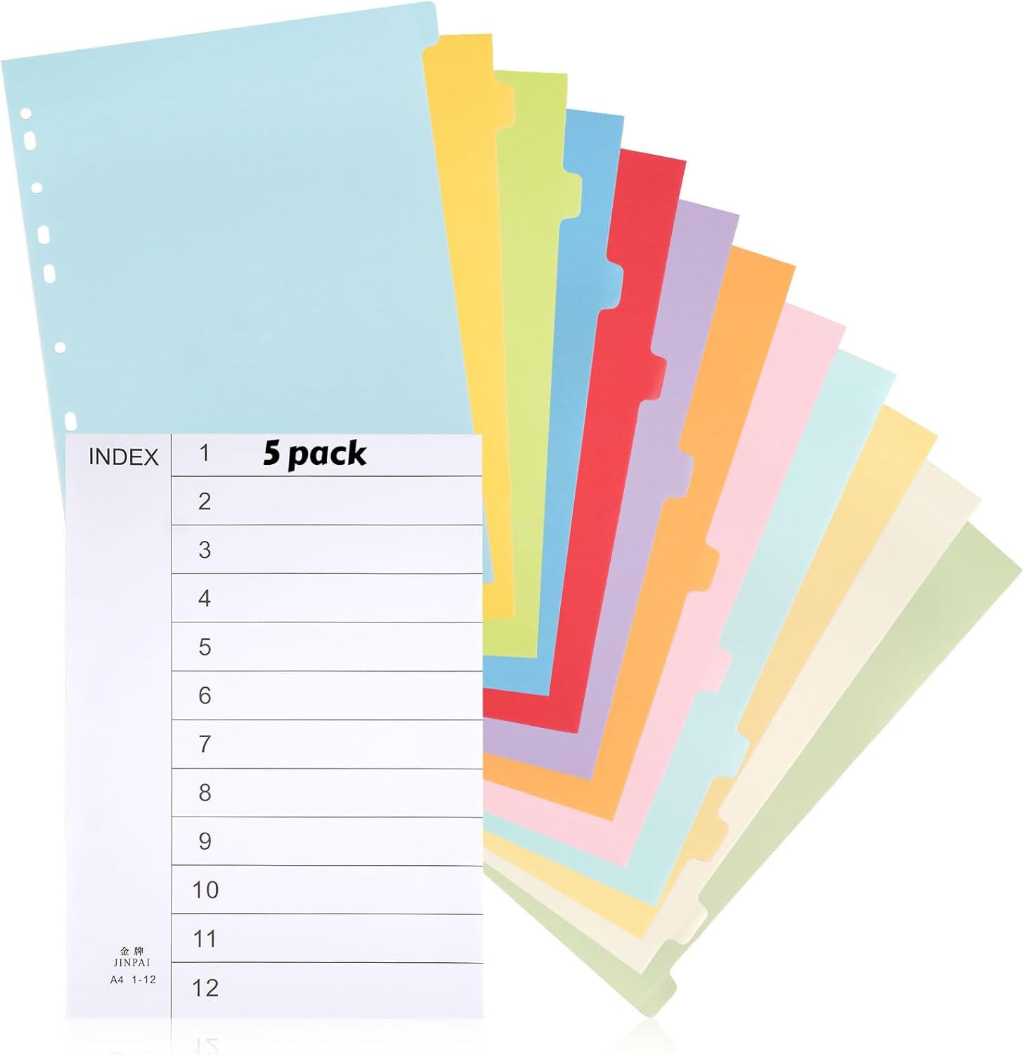 Folder Dividers A4, [5 Pack] 12 Part File Dividers with Index Paper and ...