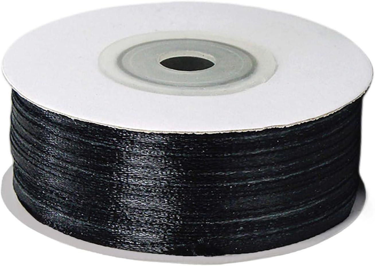 POPOYU 91m Thin Black Ribbon Satin Ribbon 3mm Solid Color Fabric Ribbon ...