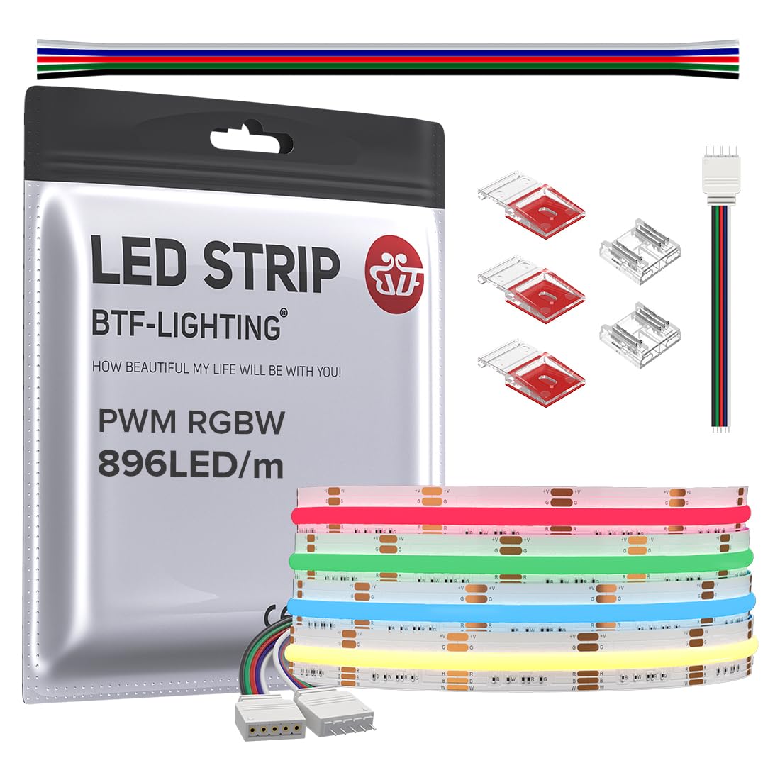 Amazon.com: BTF-LIGHTING FCOB COB LED Strip RGBW 3000K 896LED/m 9.8FT ...