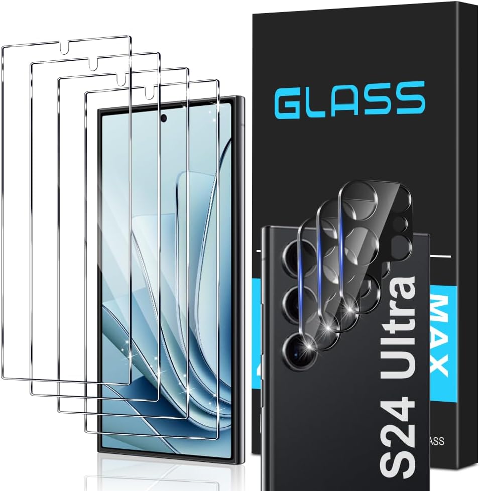 Amazon.com: [4+3 Pack] Galaxy S24 Ultra Glass Screen Protector, HD ...
