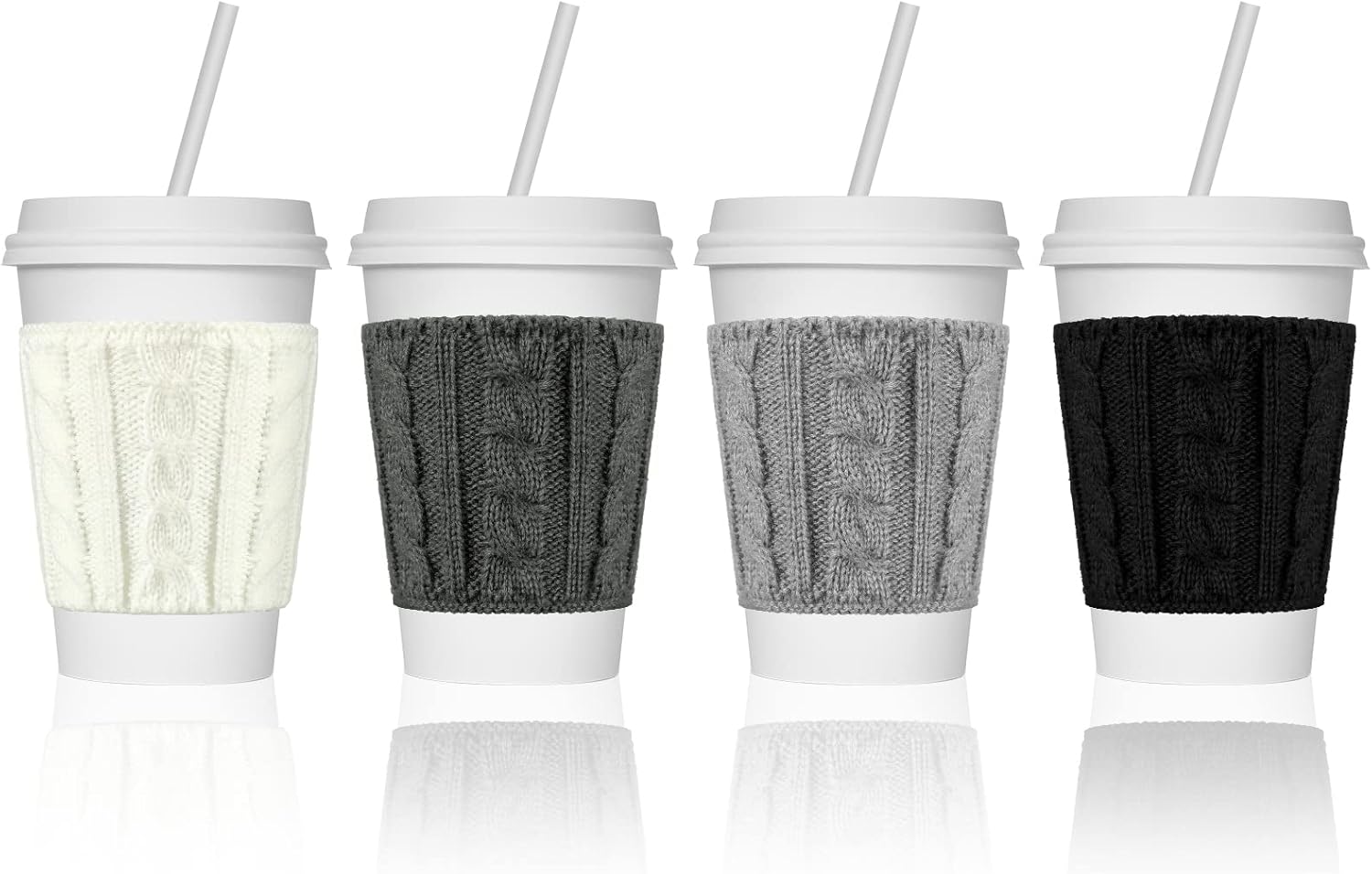 Amazon.com | Dingion 4 Pcs Knitted Reusable Coffee Sleeve Mug Sweater ...