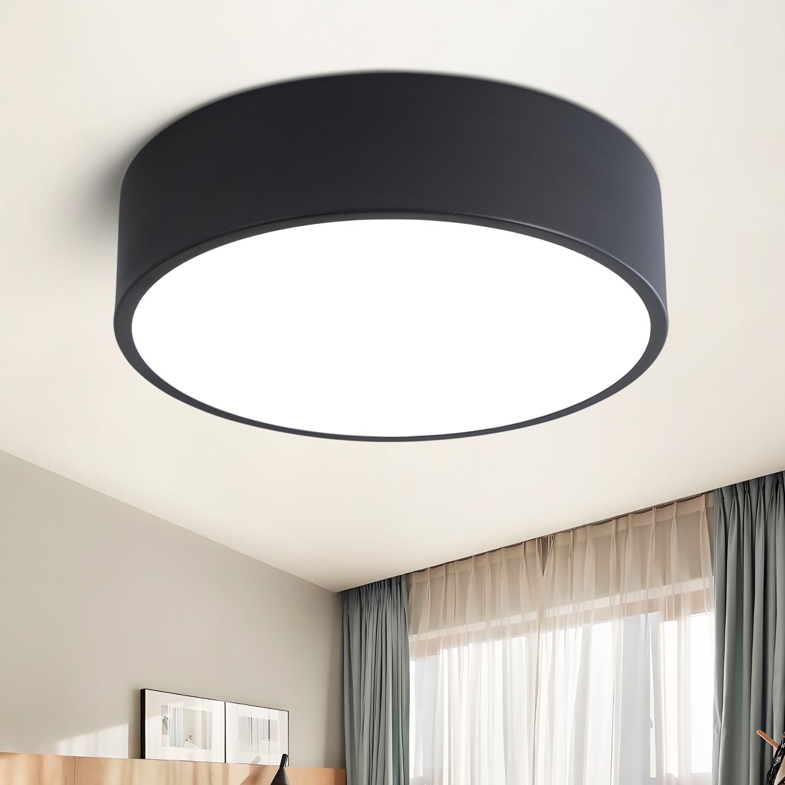TYNCEAOL Dimmable Modern Flush Mount Ceiling Light Fixture,Matte Black ...