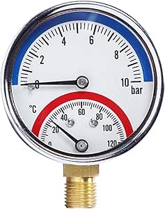 Amazon.co.jp: Professional Thermo Manometer Temperature & Pressure Gauge up to 120°C & 10 Bar G1 ...