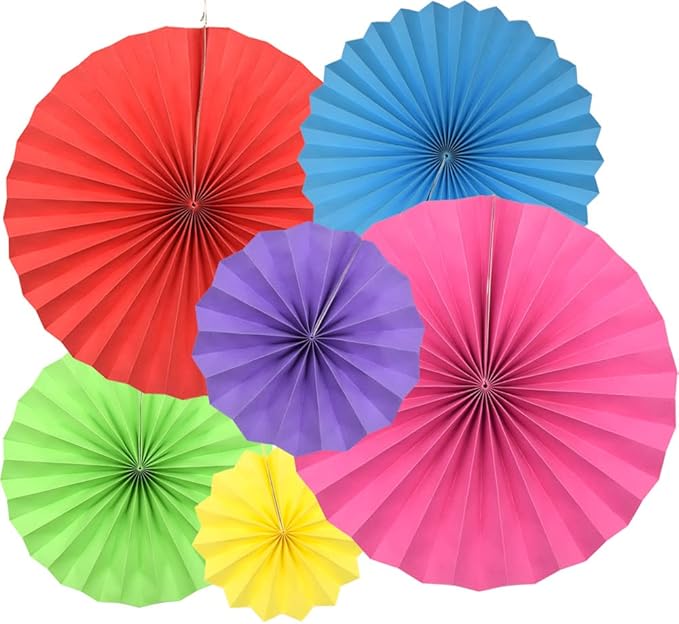 Yosawa 6Pcs Paper Fan Flowers Hanging Paper Fans Decoration for ...