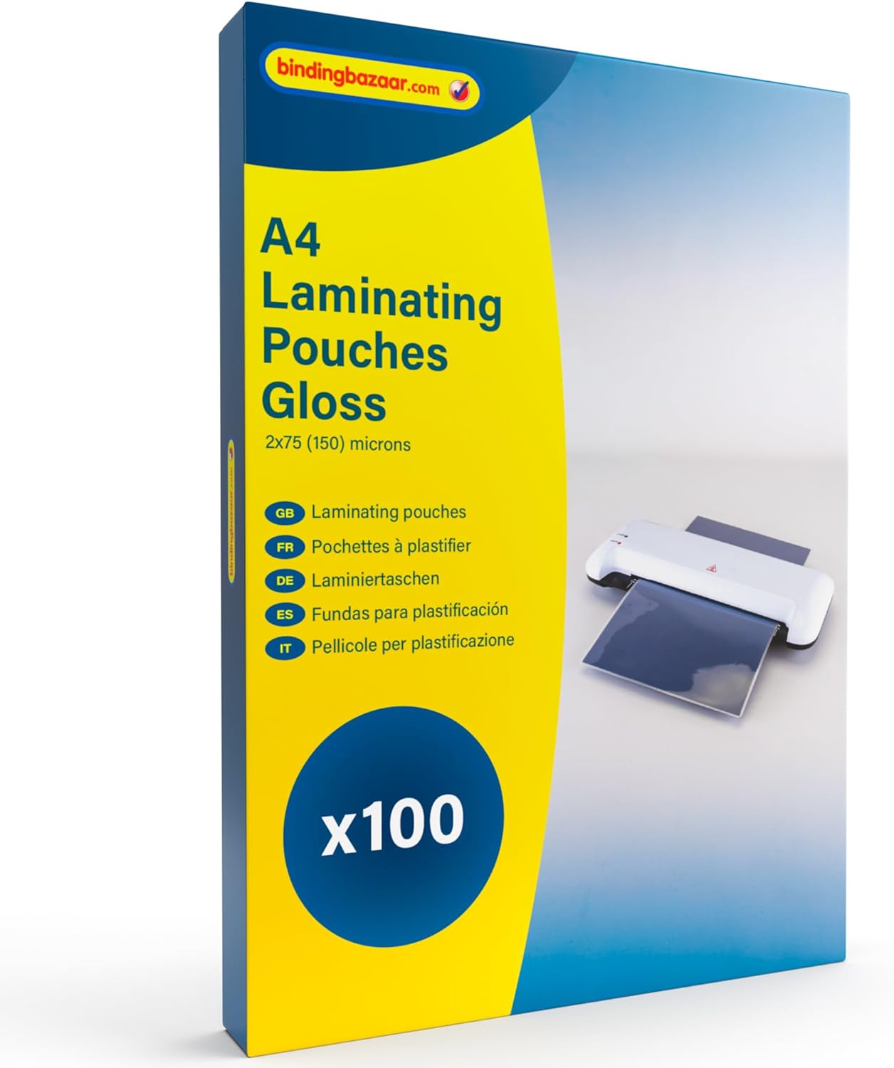 Binding Bazaar A4 Laminating Pouches, Gloss Finish, 150 Micron, 100 ...