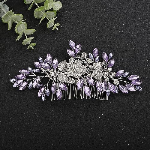 Amazon.com : Teyglen Bridal Floral Rhinestone Hair Comb - Sparkly ...