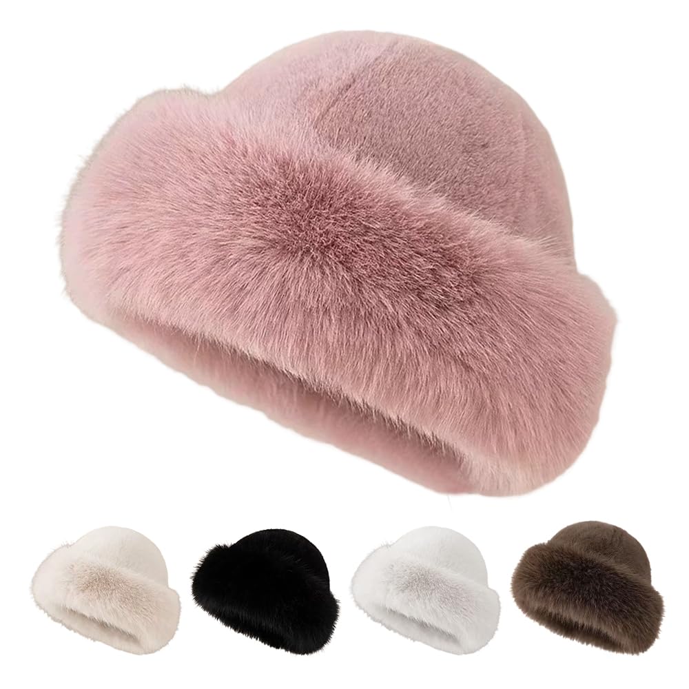 Womens Winter Faux Fur Bucket Hat, 2025 New Warm Plush Fluffy Furry ...