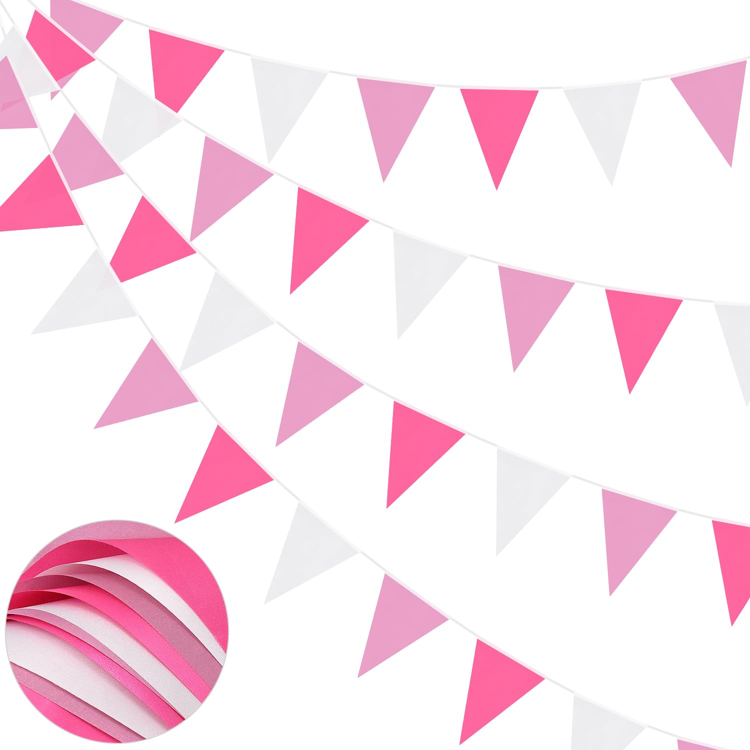 66ft Bunting Banner, Rose Gold Pink and White Bunting Flags Polyester ...