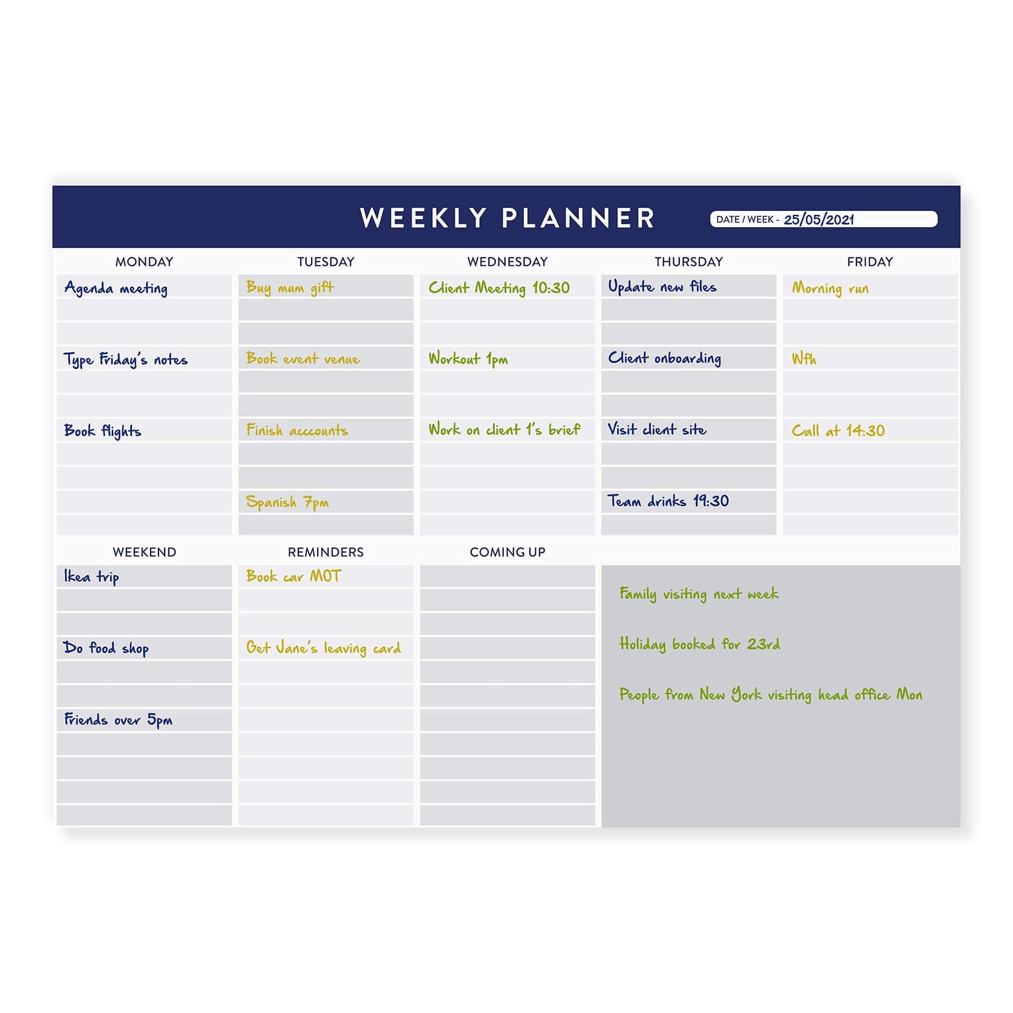 Weekly Planner Pad - Weekly Organiser Productivity Planner - Business ...