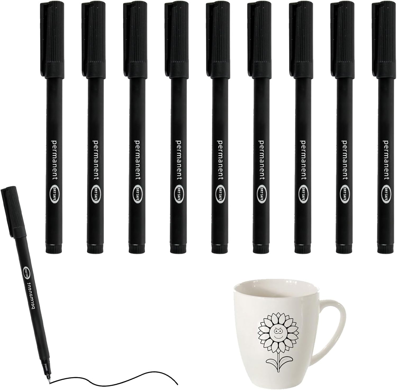 Hukneqn 10 Pcs Fine Tip Permanent Marker Pens, 0.6mm Black, Quick Dry ...