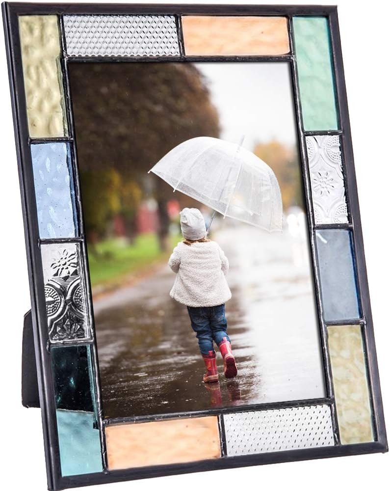 Amazon.com - 4x6 Picture Frame Colorful Fused Stained Glass Tabletop ...