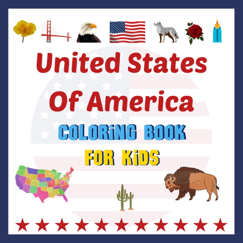 United States Of America Coloring Book For Kids: American Symbols ...