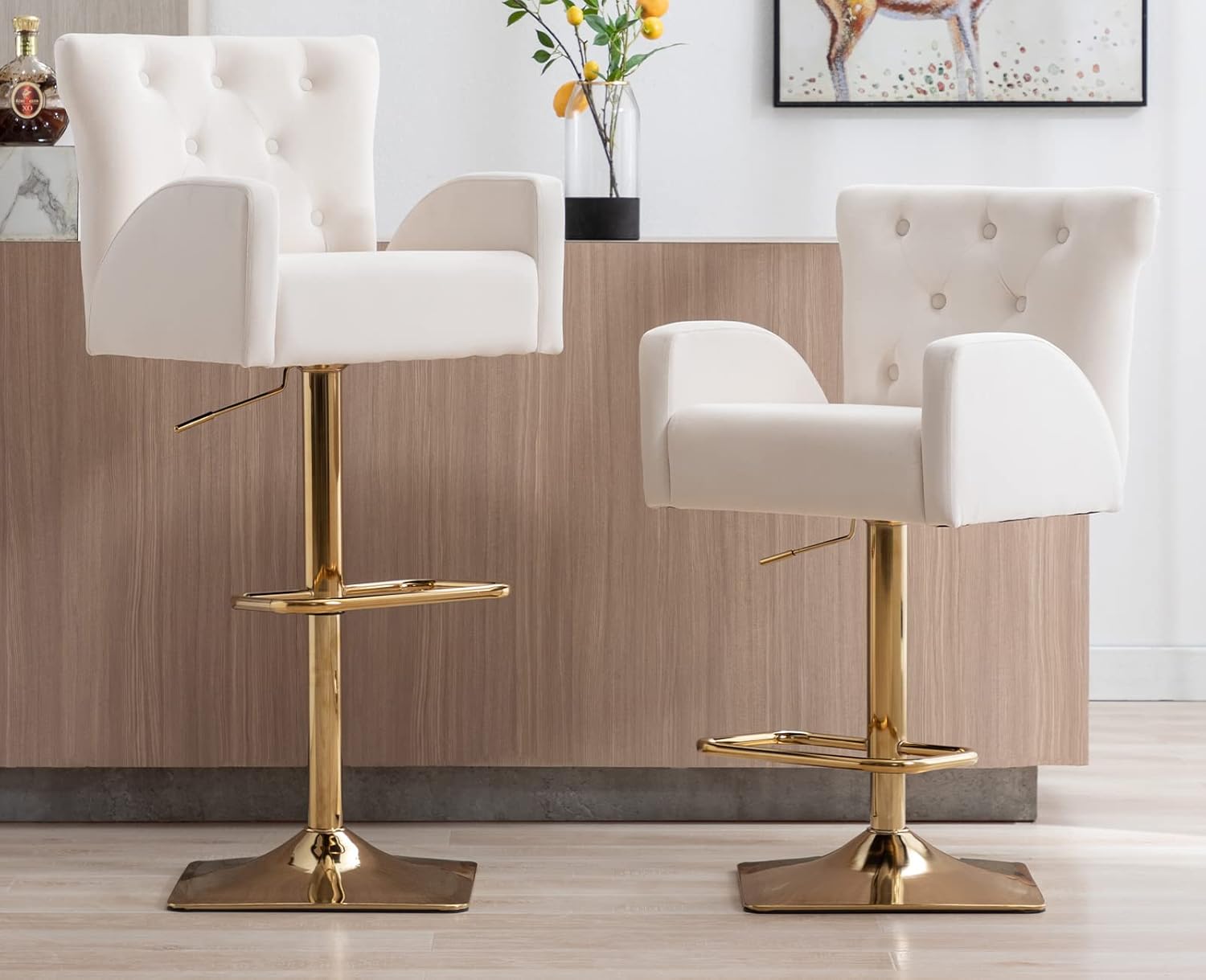 Amazon.com: Kmax Velvet Bar Stools Tufted Modern Counter Height Stools ...
