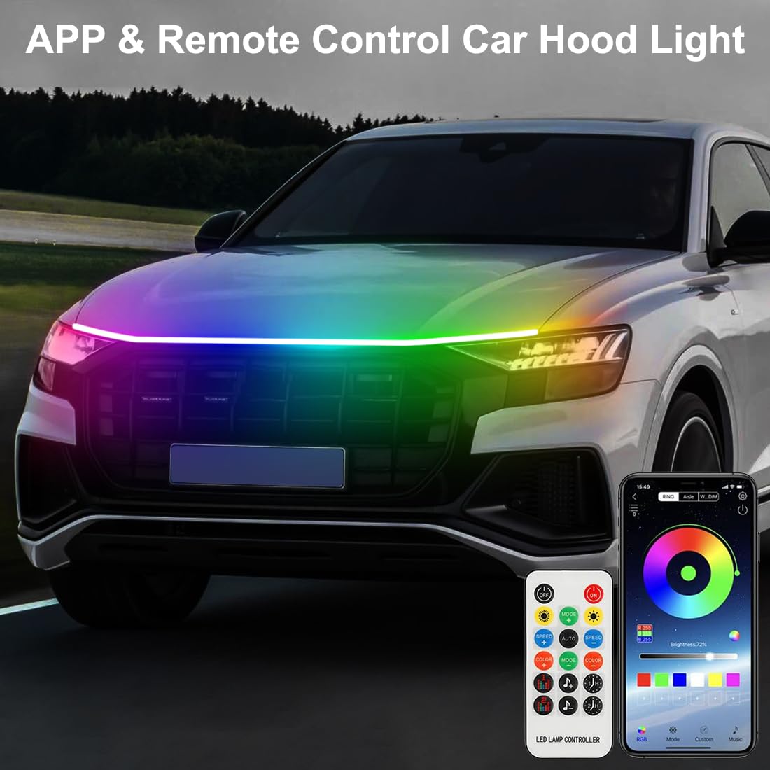 Snapklik.com : QVEVDACAR Car Hood LED Light Strip, 59 Inch Dreamcolor ...