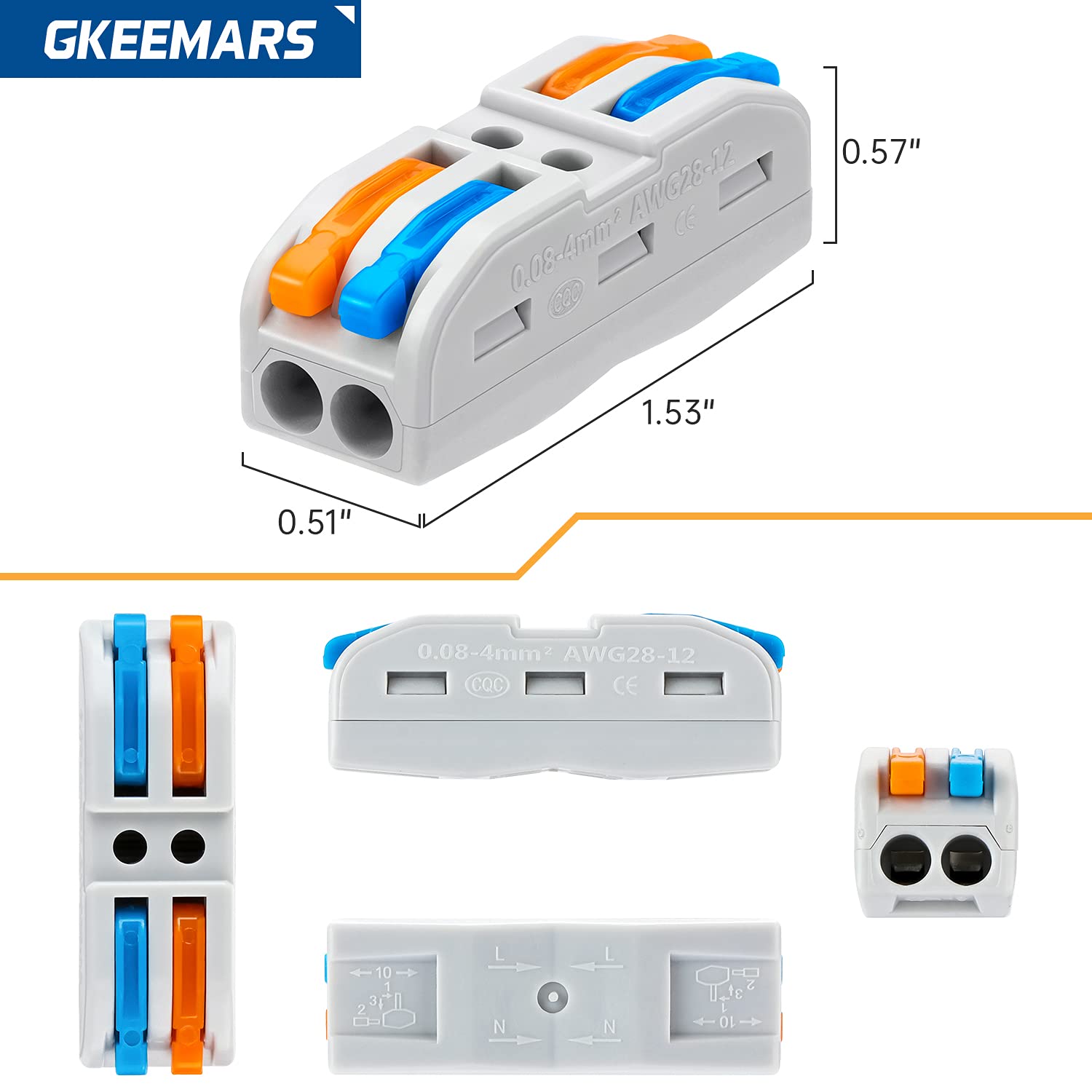 Snapklik.com : GKEEMARS 50 Pcs 2 Conductor Compact Connectors