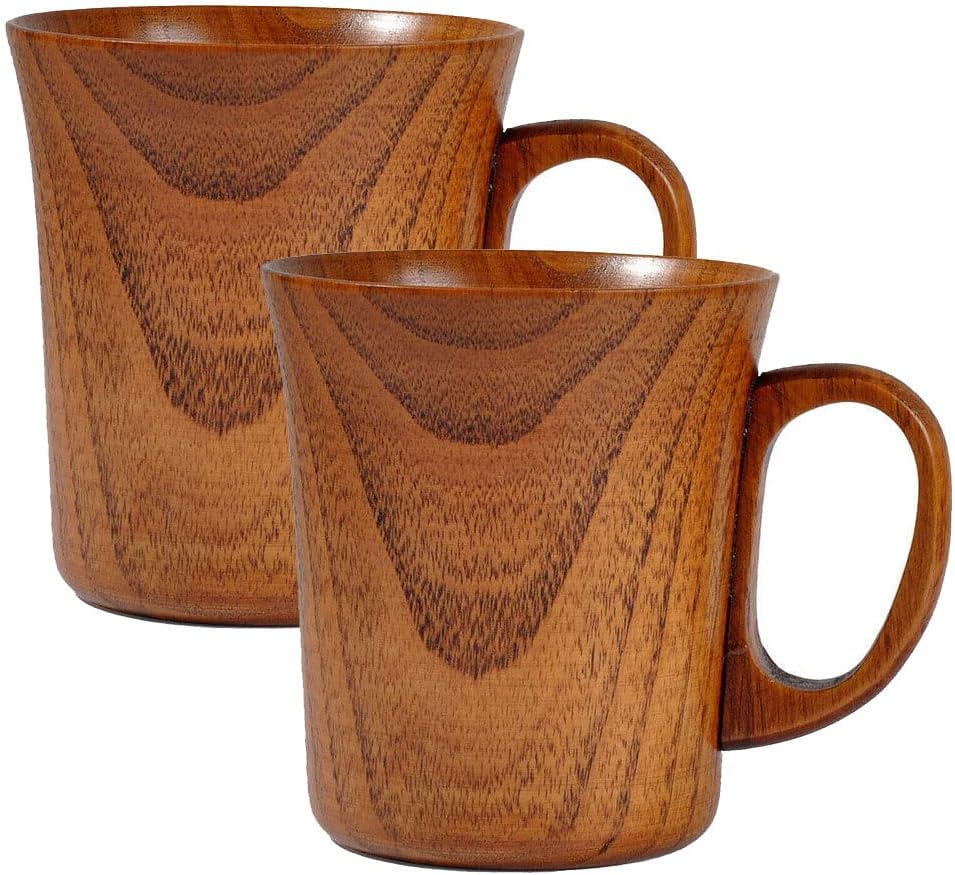 Amazon.com | TEAMWILL 2PCS Wooden Cup Wood Coffee Tea Beer Juice Milk ...