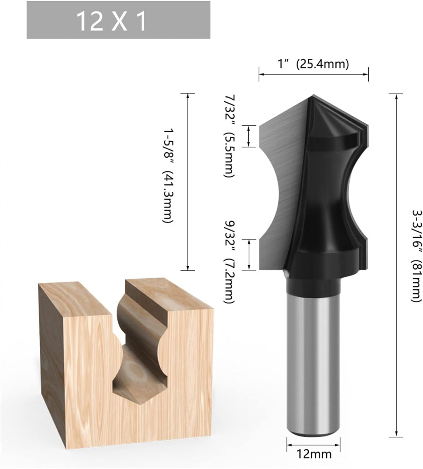 Five Domains router bits 1pc 1/2"(12.7mm)/12mm pointed arc cutter black ...