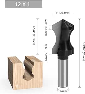 Five Domains router bits 1pc 1/2"(12.7mm)/12mm pointed arc cutter black ...