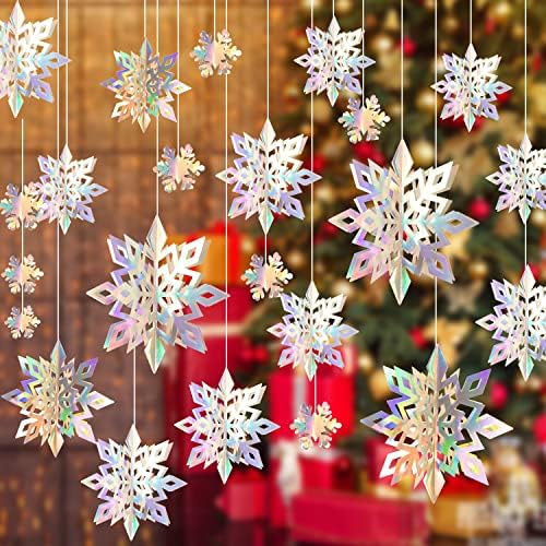Amazon.com: 24Pcs Frozen Colorful Snowflake Hanging Swirl Decorations ...