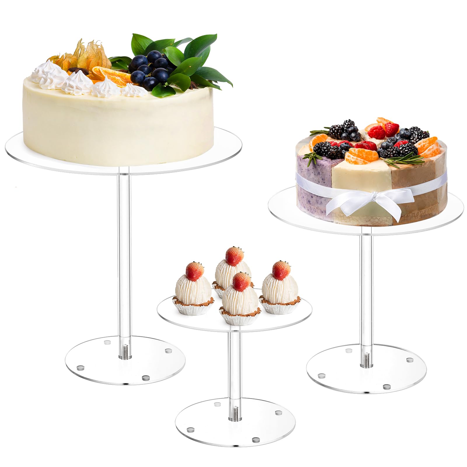 Amazon.com: Okllen Set of 3 Round Acrylic Cake Stands, Clear Cupcake ...