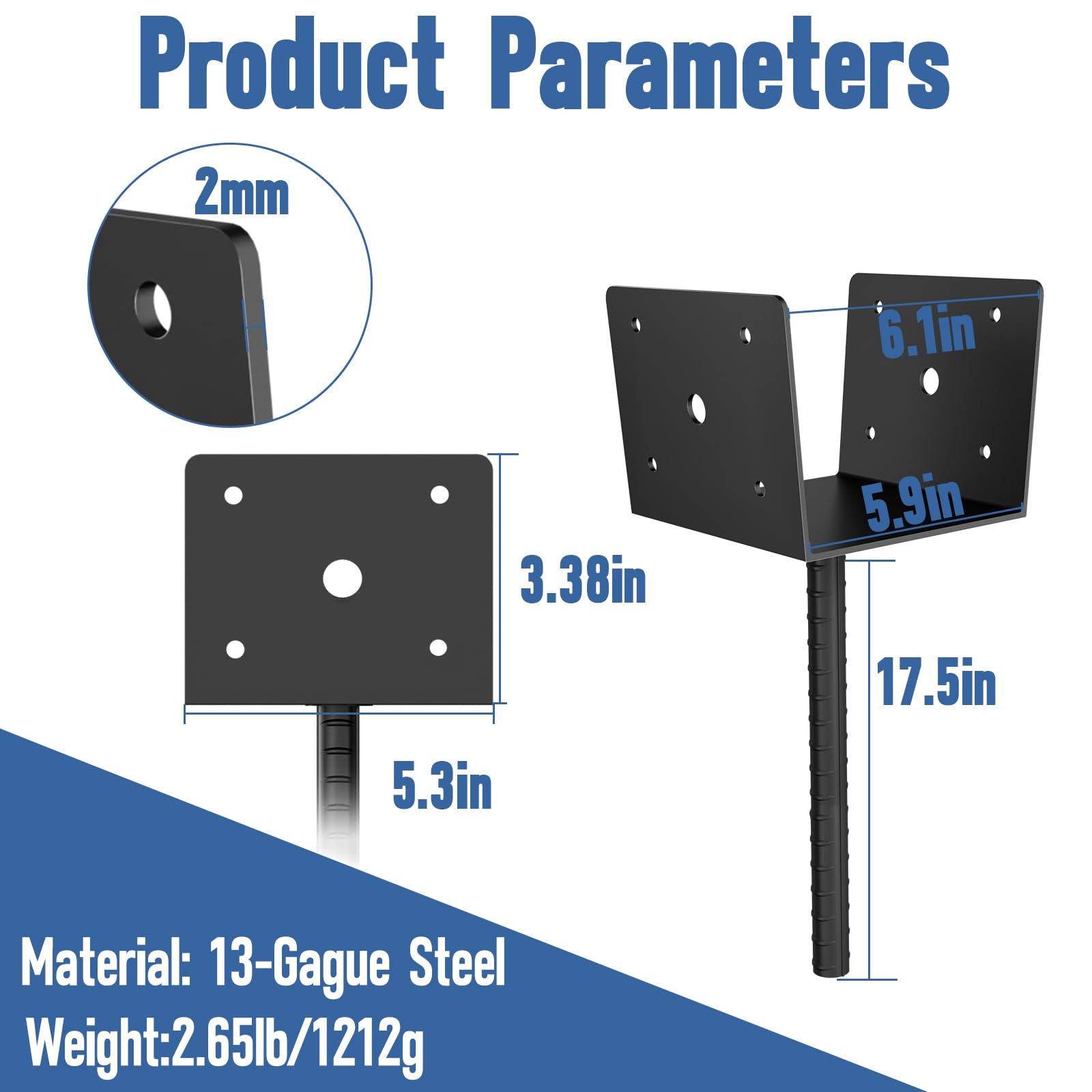 Snapklik.com : 6x6 Post Base For Concrete 4 Pack, 13-GA Steel U Shape ...