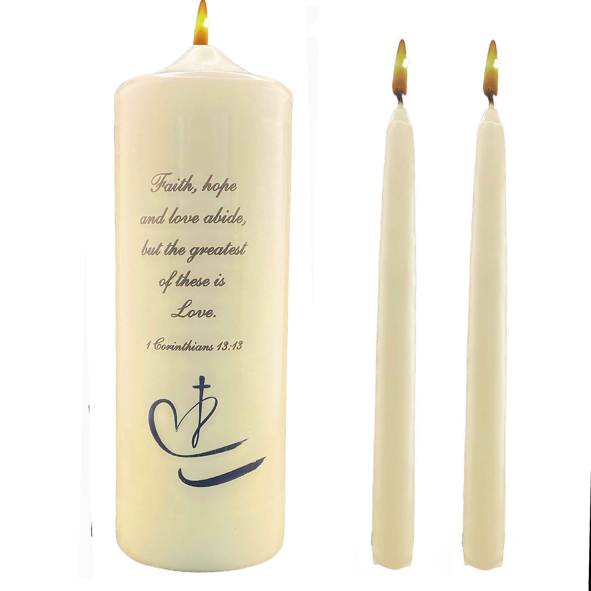 Amazon.com: Faith, Hope & Love Unity Candle Set or Memento with Ivory ...