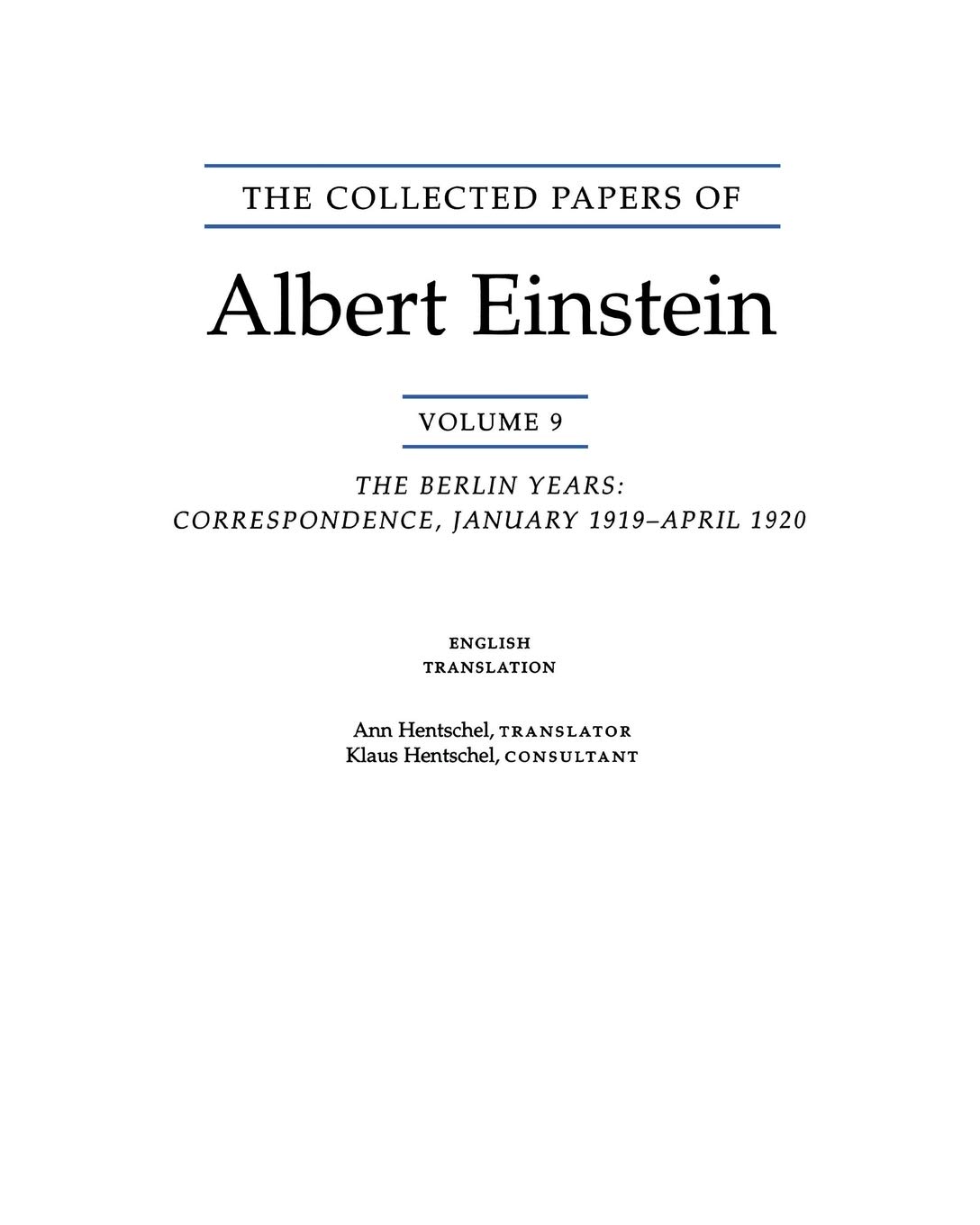 The Collected Papers of Albert Einstein, Volume 9. (English): The ...