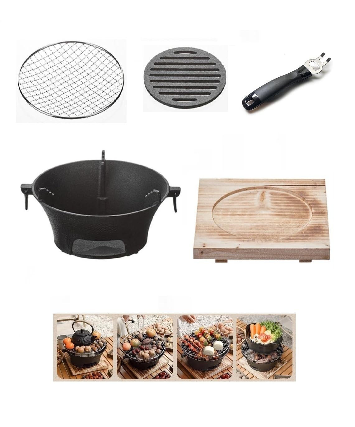 Amazon.com: MIANZHI Cast iron charcoal grill,cast iron hibachi grill ...