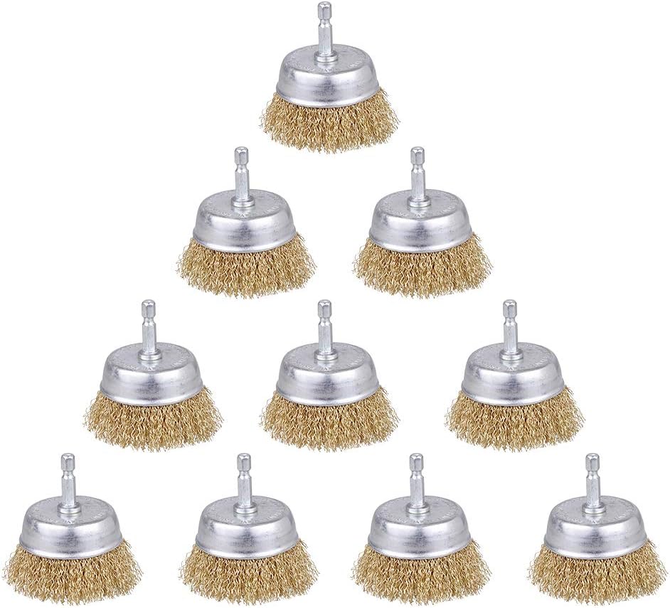 10 Pack Wire Cup Brush with 1/4-Inch Hex Shank, Rocaris 3 Inch Wire ...