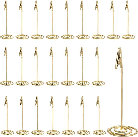 24 Pcs Place Card Holders - Gold Metal Photo Clip Holders for Desk or ...