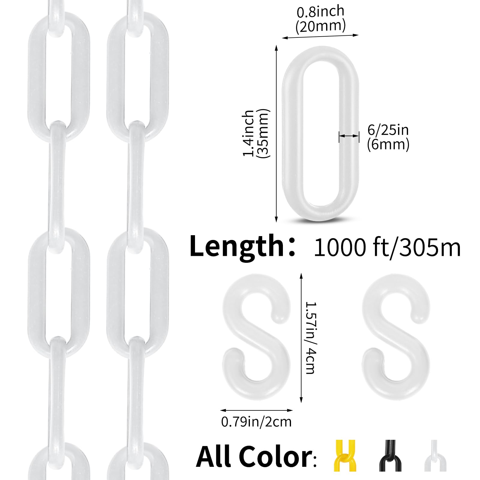 Geelin 1000ft Plastic Barrier Chain Plastic Chain Links Weatherproof ...