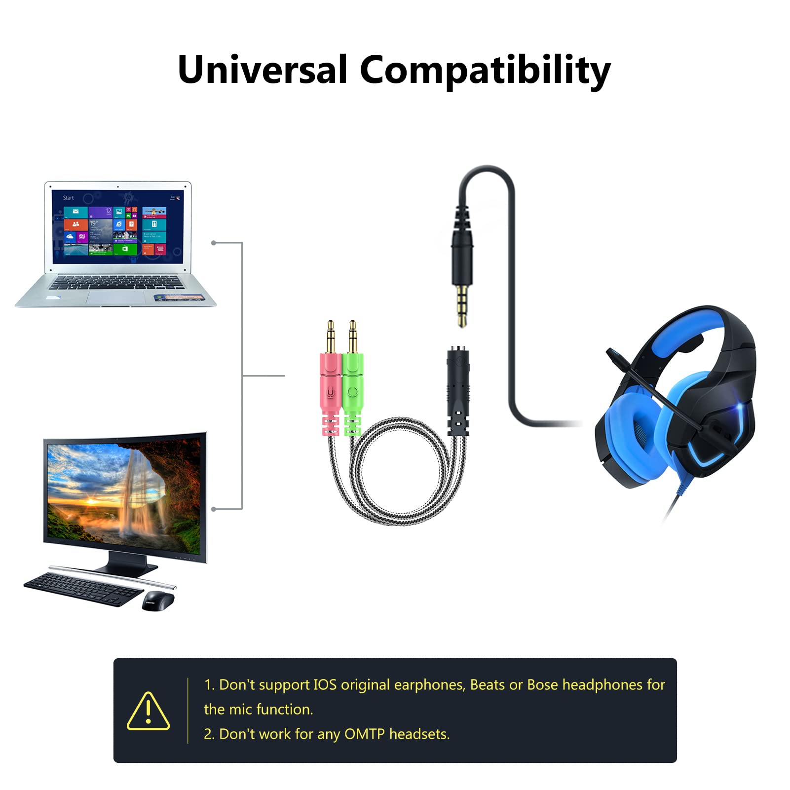 Snapklik.com : MillSO Headphone Splitter For Computer 2 Pack CTIA 3.5mm ...
