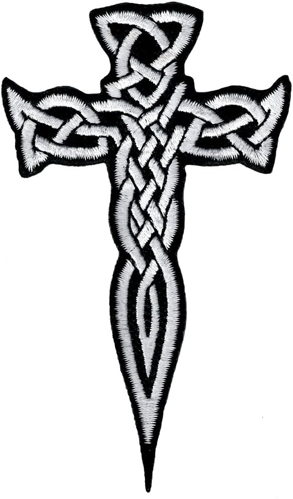 Amazon.com: Celtic Cross Dagger White Iron-On Patch Embroidered Irish ...