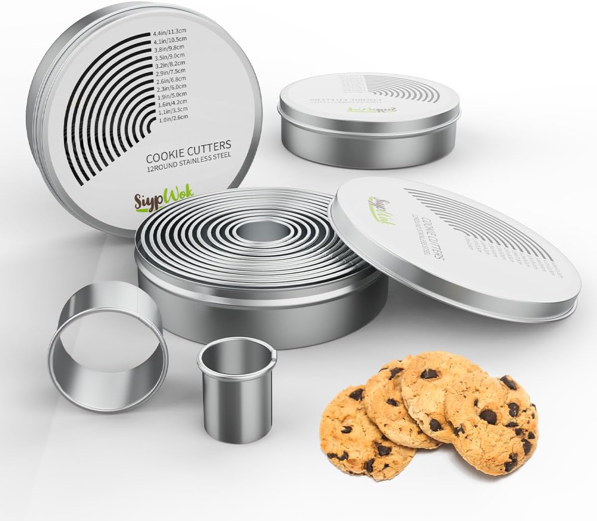 Amazon.com: 12Pc Round Cookie Cutter Set–304 Stainless Steel Baking Supplies for Effortless ...