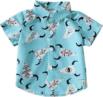 Amazon.com: Baby Boy Western Summer Clothes Short Sleeve Aztec/Cow Print Shirt Button Down Lapel ...