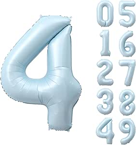 Amazon.com: YFHVJTKO 40 Inch Baby Blue Number 4 Foil Balloons 4th ...